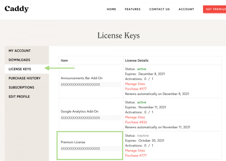 Where can I find my license key? - Caddy